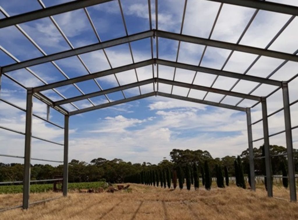 Steel frame work started finally - Vine Shed